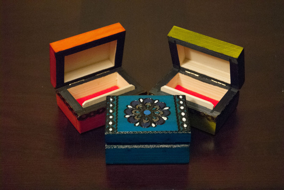 Wooden Box - Floral Design Rectangular 3x2