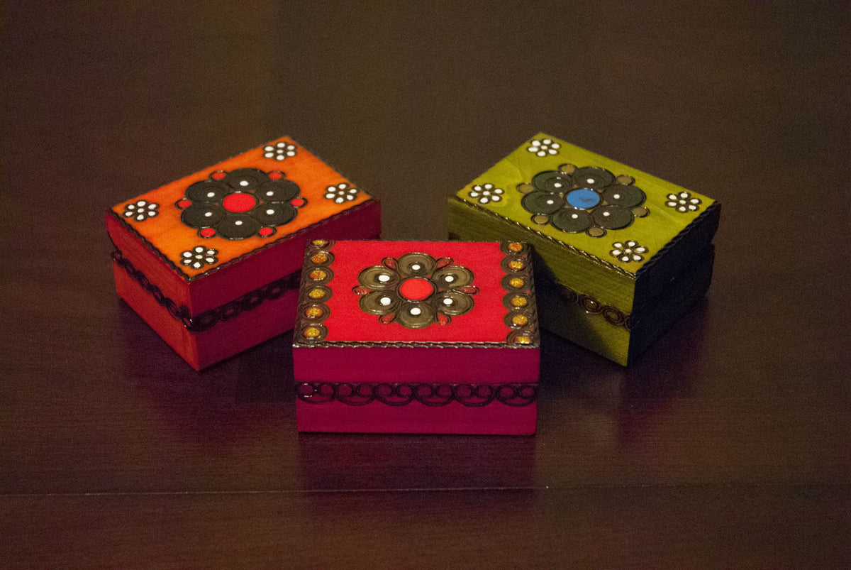 Wooden Box - Floral Design Rectangular 3x2